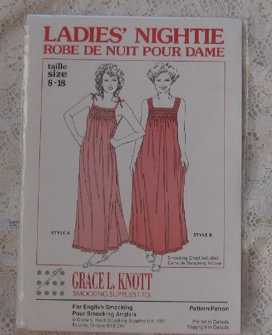 GRACE KNOTT DESIGNER PATTERN HEIRLOOM SEW LADIES SMOCKED NIGHTIE SZ 8 ...